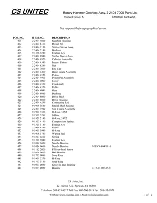 CS Unitec Pneumatic Rotary Hammer Drill Schematic: 2 2404 0030 | PDF