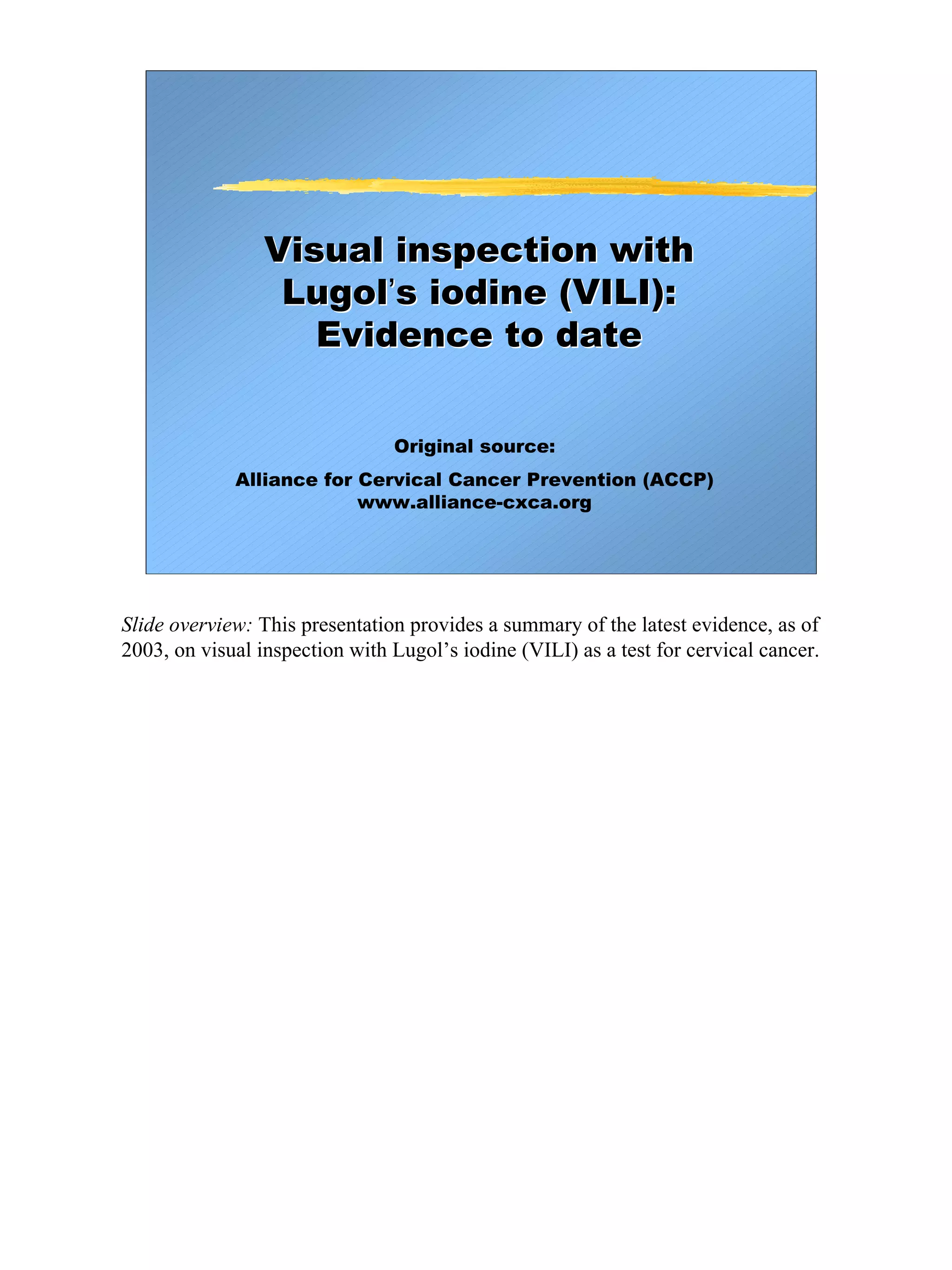 Visual inspection with Lugol’s iodine | PDF