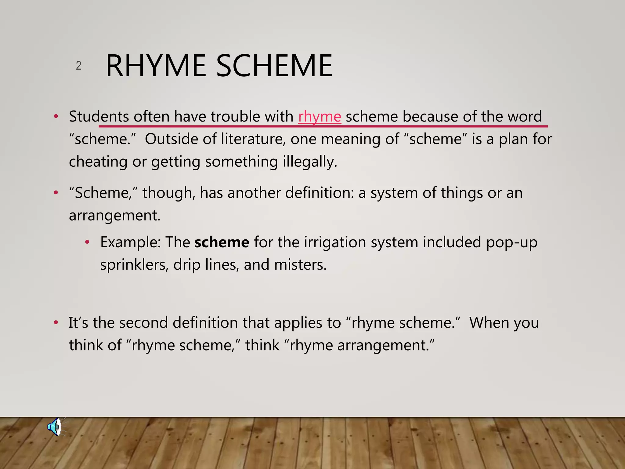 Rhyme Scheme, Rhythm, and Meter | PPTX