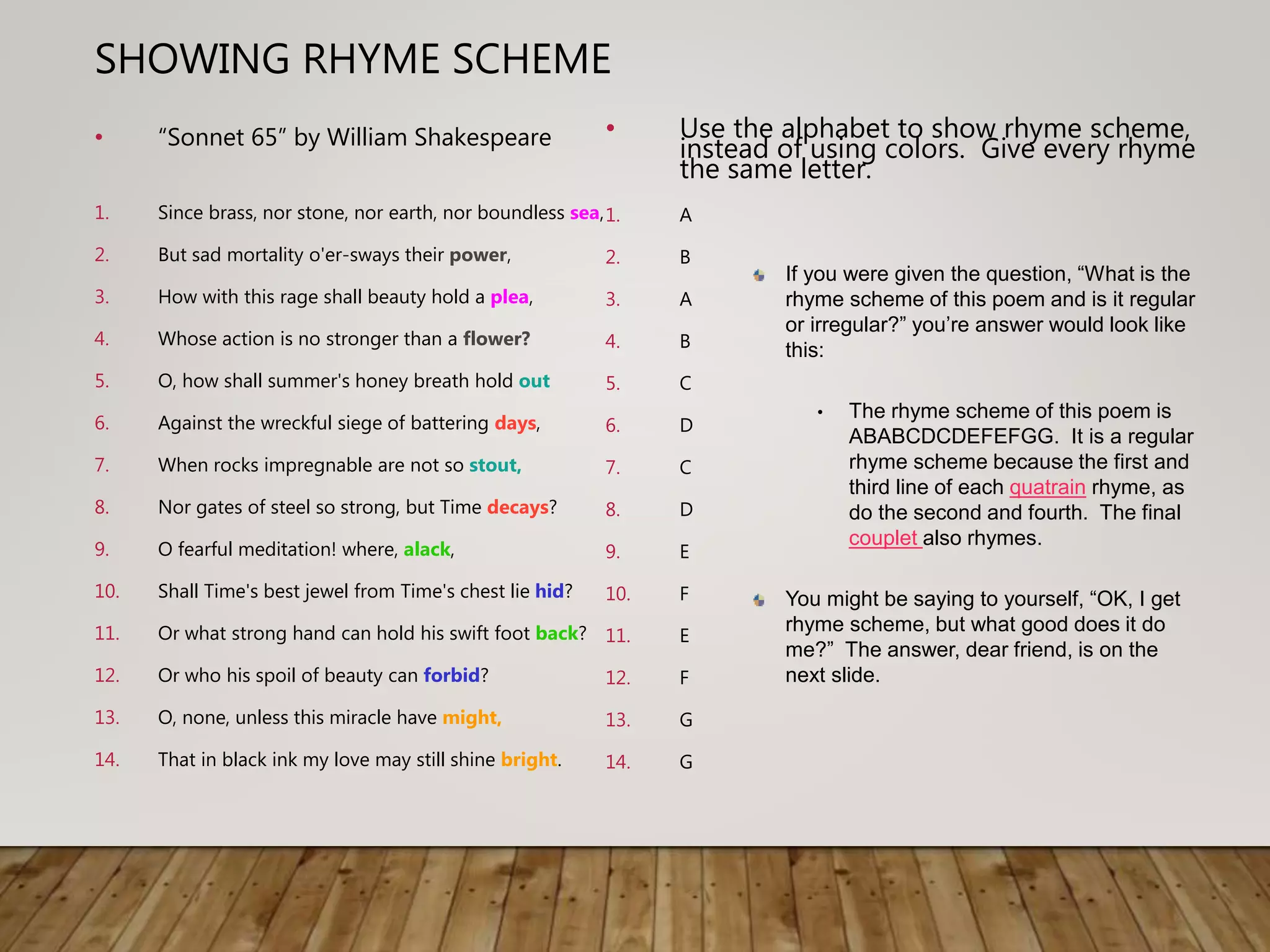Rhyme Scheme, Rhythm, and Meter | PPTX