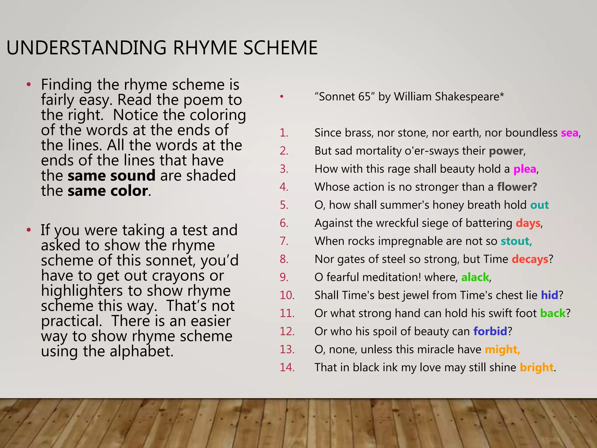Rhyme Scheme, Rhythm, and Meter | PPTX