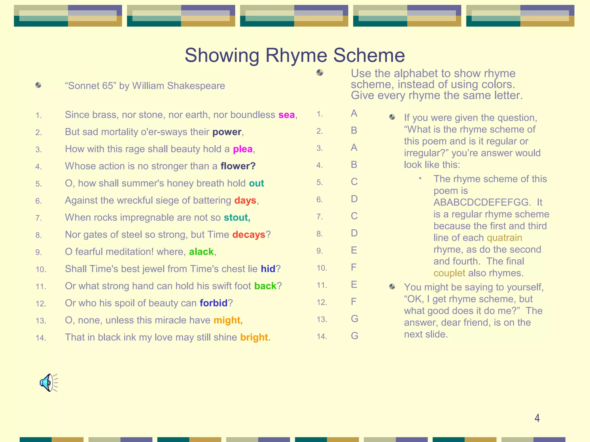Rhyme scheme, rhythm, and meter final | PPT