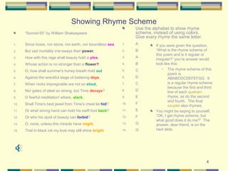 Rhyme scheme, rhythm, and meter final | PPT