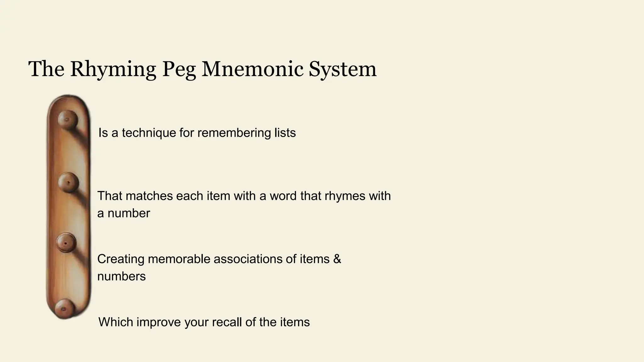The Rhyming Peg Mnemonic System for Remembering Lists of Items | PPTX