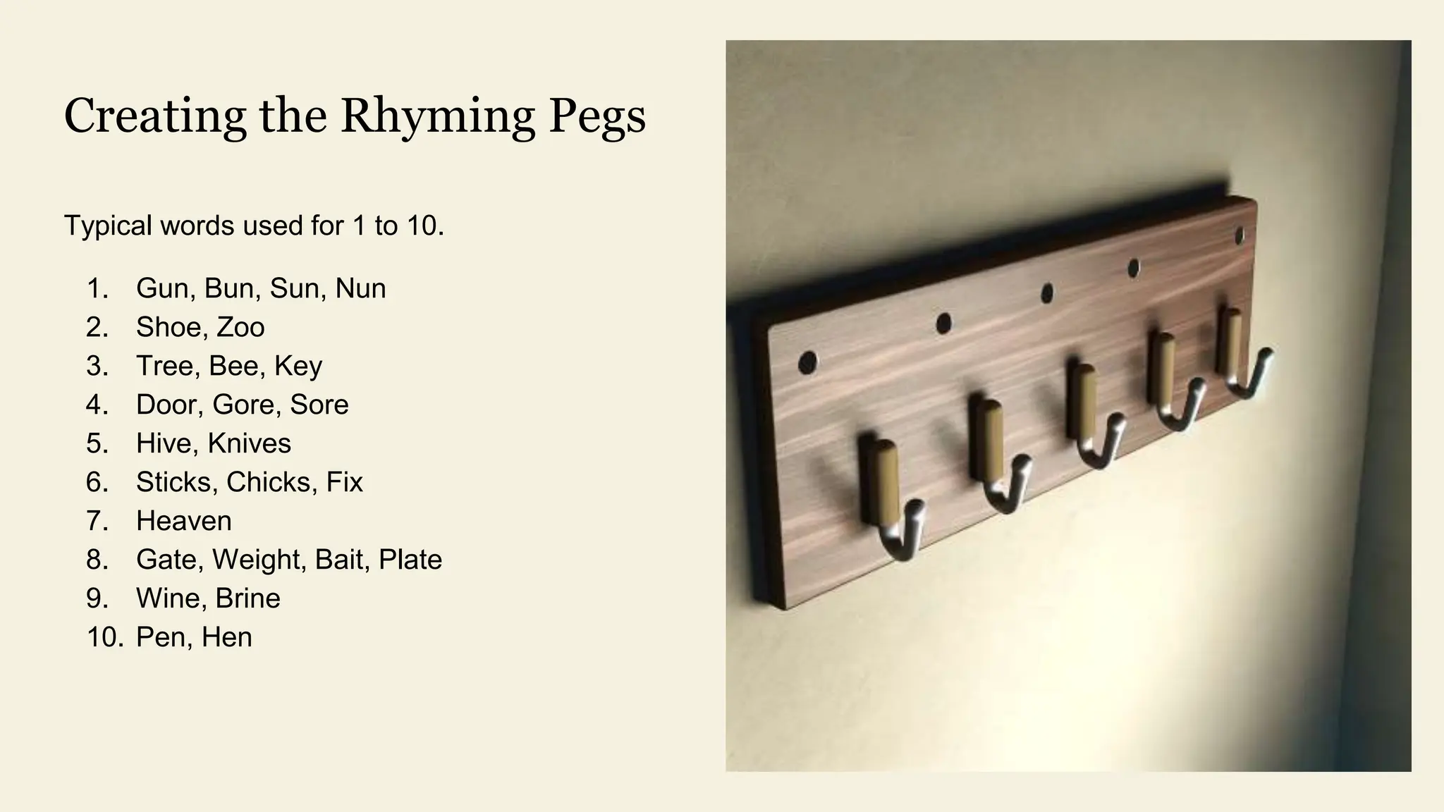 The Rhyming Peg Mnemonic System for Remembering Lists of Items | PPTX