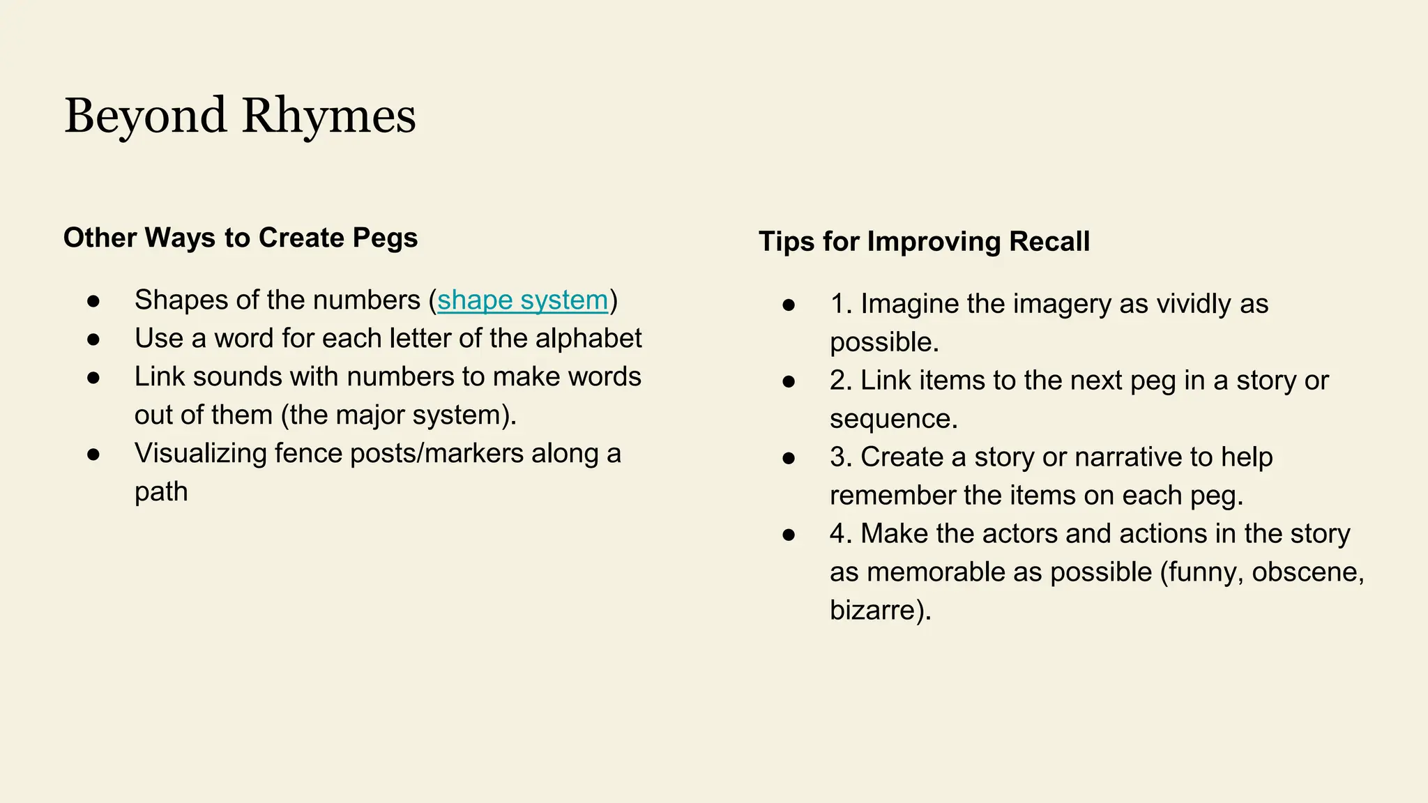 The Rhyming Peg Mnemonic System for Remembering Lists of Items | PPTX