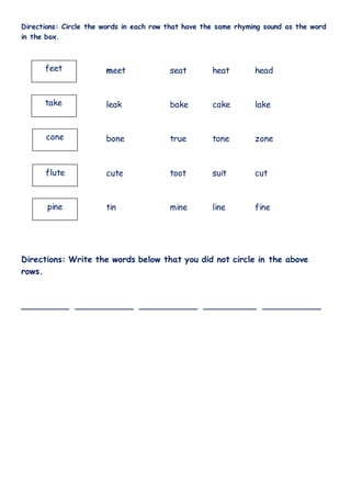 Grammar Worksheet: Rhyming words | PDF