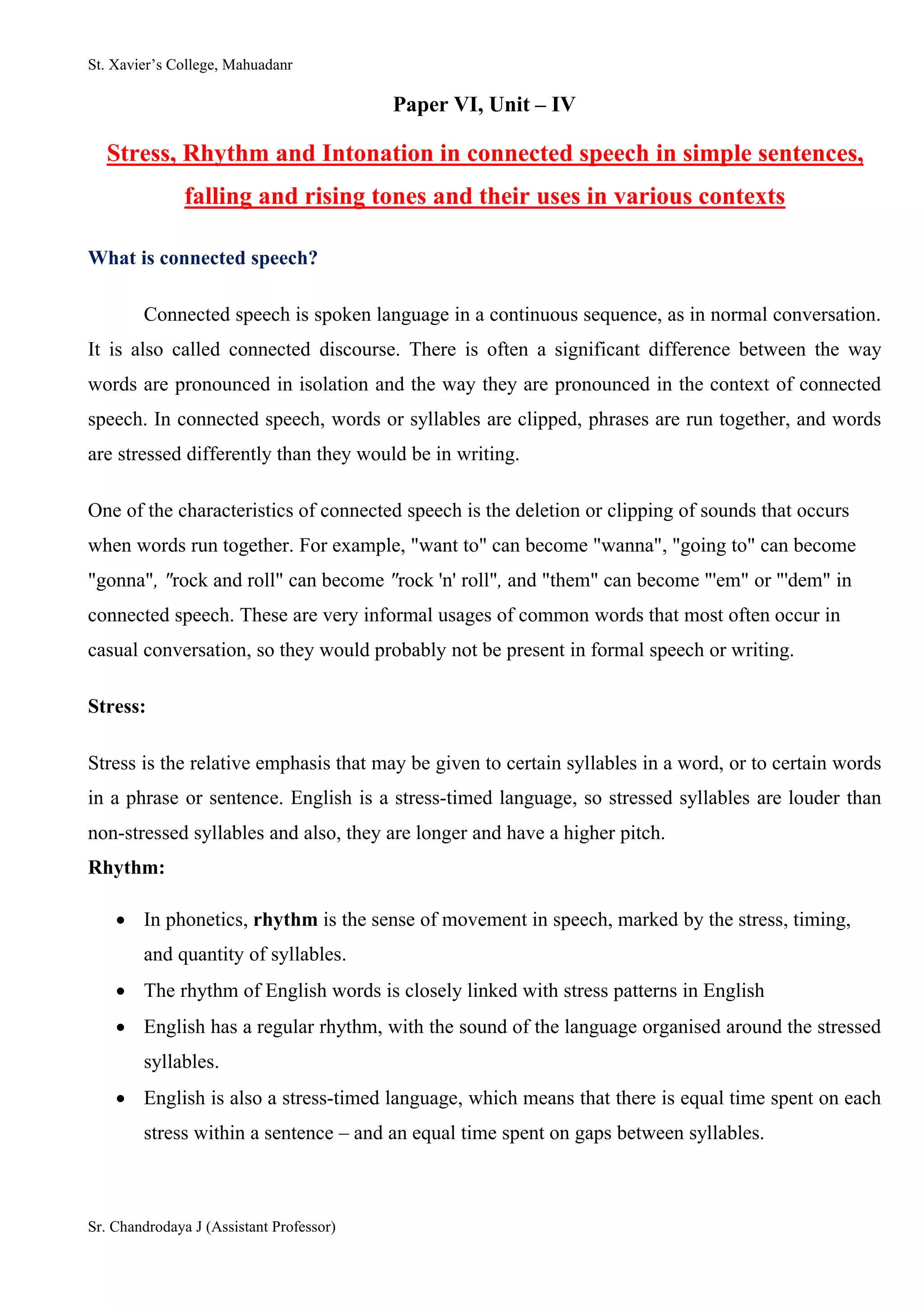 Rhythm and intonation in connected speech. | PDF