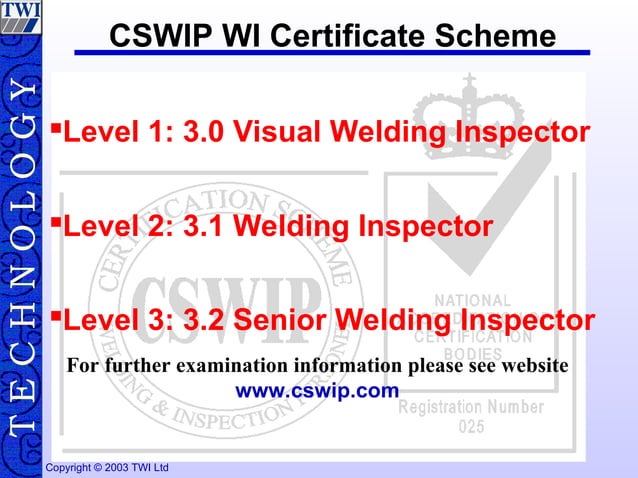 RI 7 (CSWIP scheme).ppt - certification scheme | PPT | Medical Tests ...
