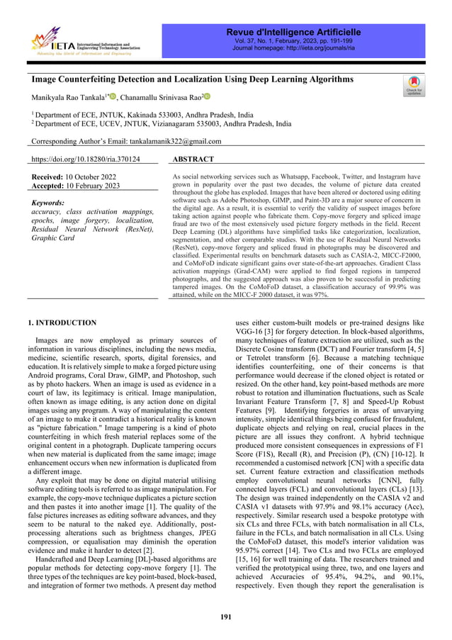 Image Counterfeiting Detection And Localization Using Deep Learning Algorithms Pdf