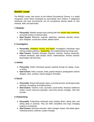 RIASEC model Explanation-Detailed Descritpion | PDF
