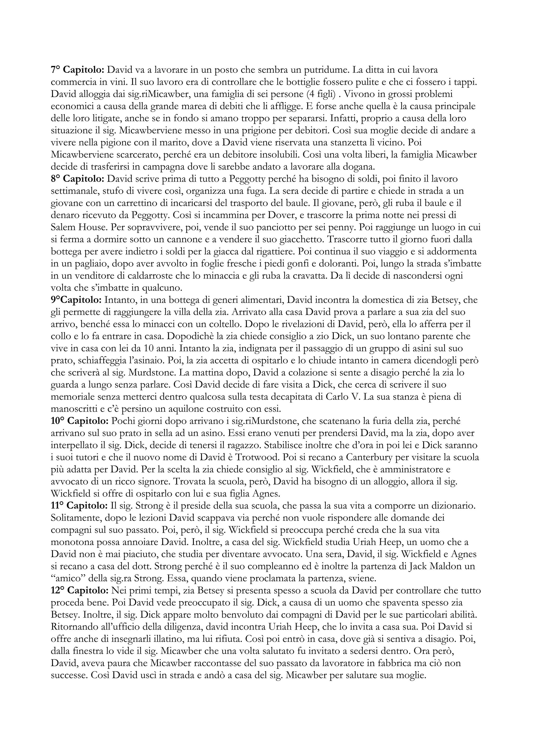 Riassunto david copperfield per capitoli | DOCX