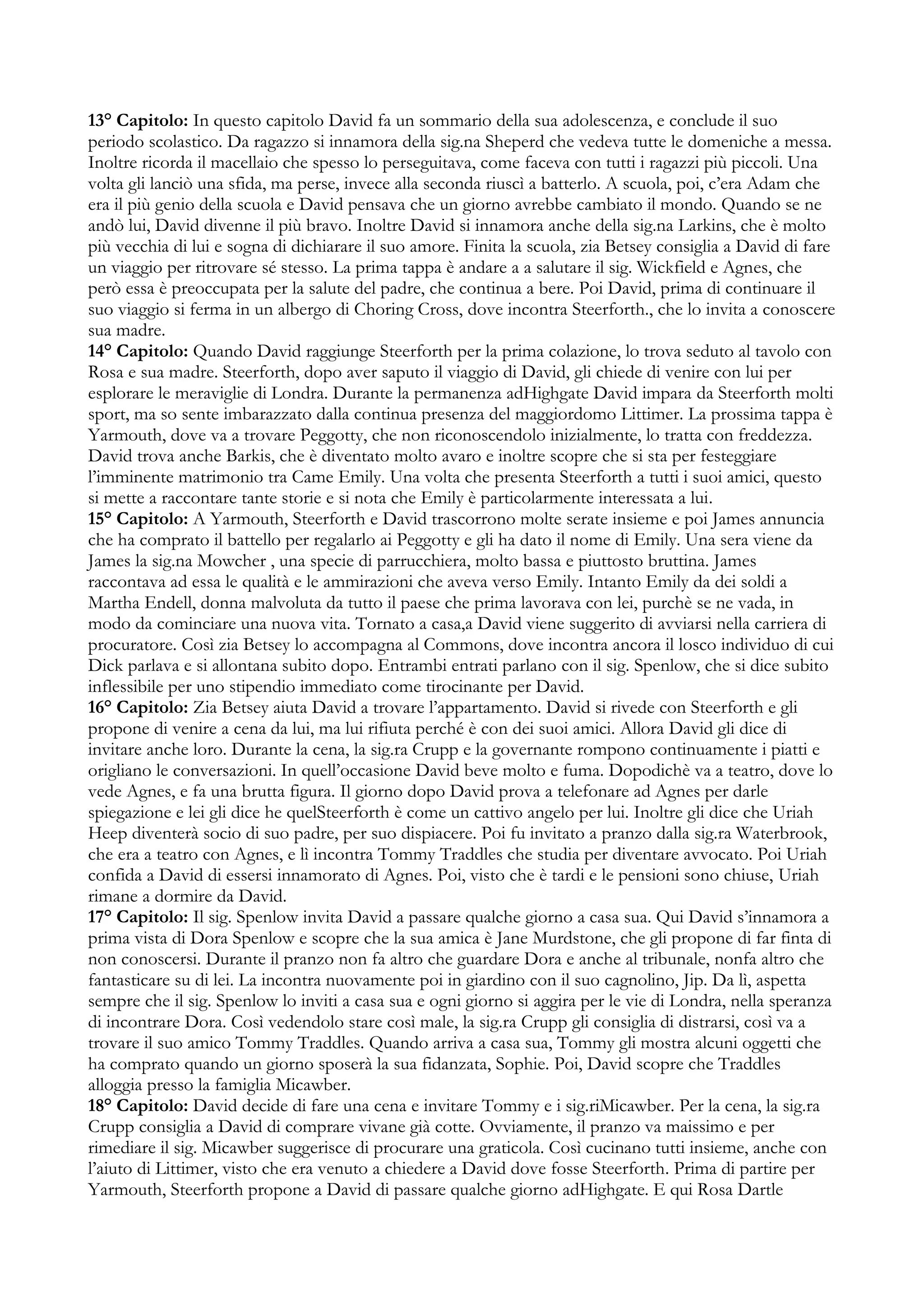 Riassunto david copperfield per capitoli | DOCX