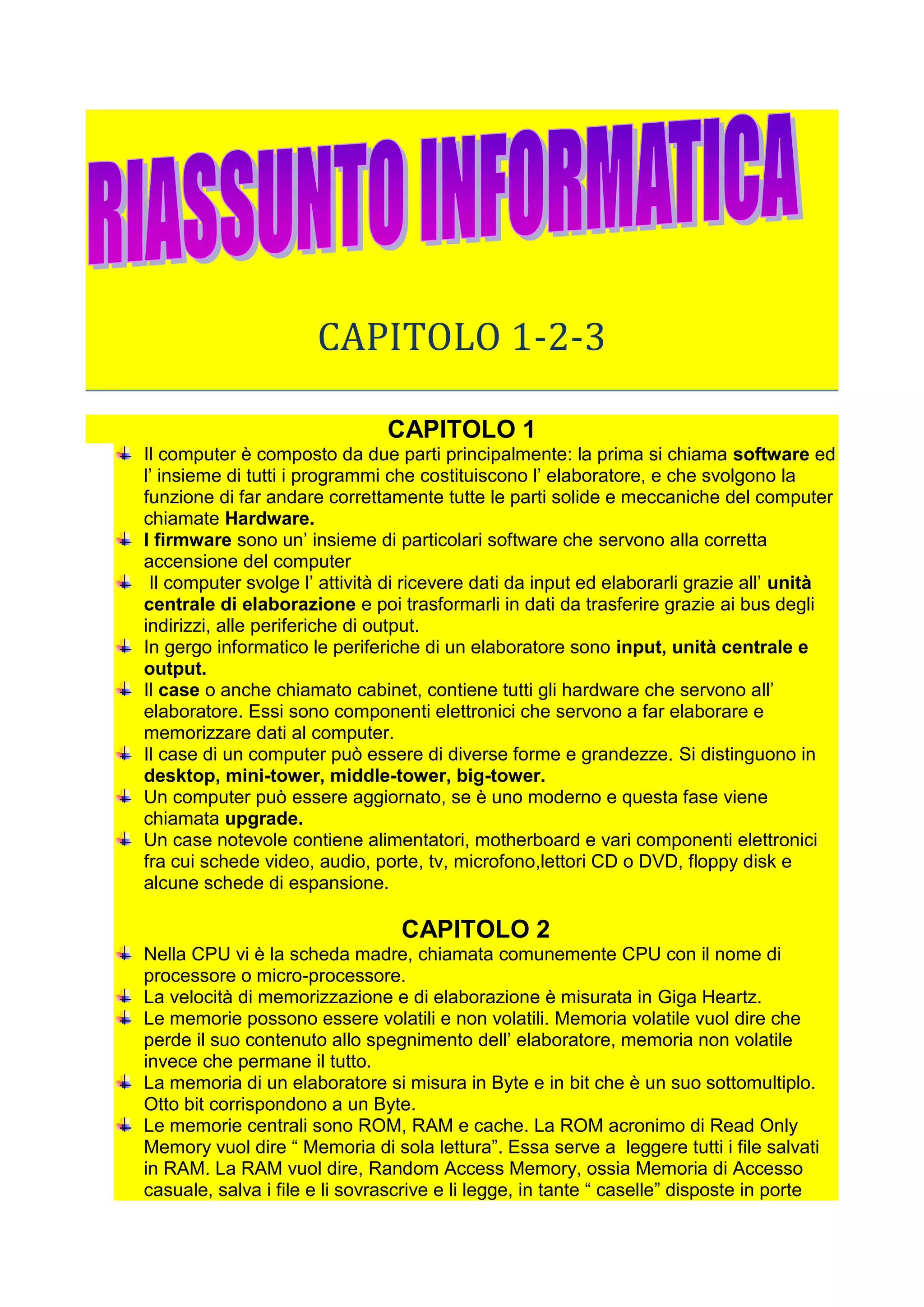 Riassunto modulo 1 capitoli 1 2-3 | DOCX