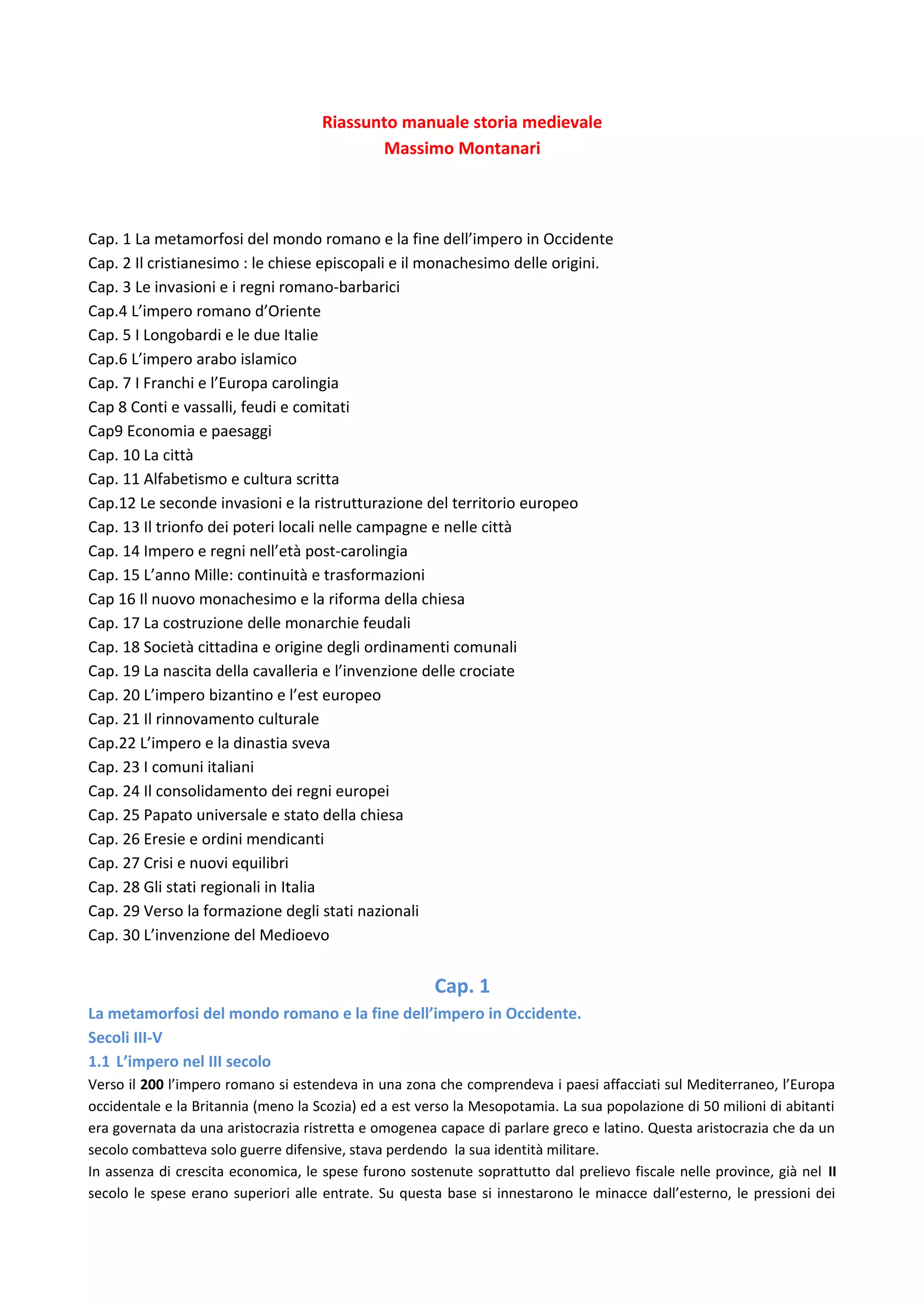 Riassunto storia medievale | DOC