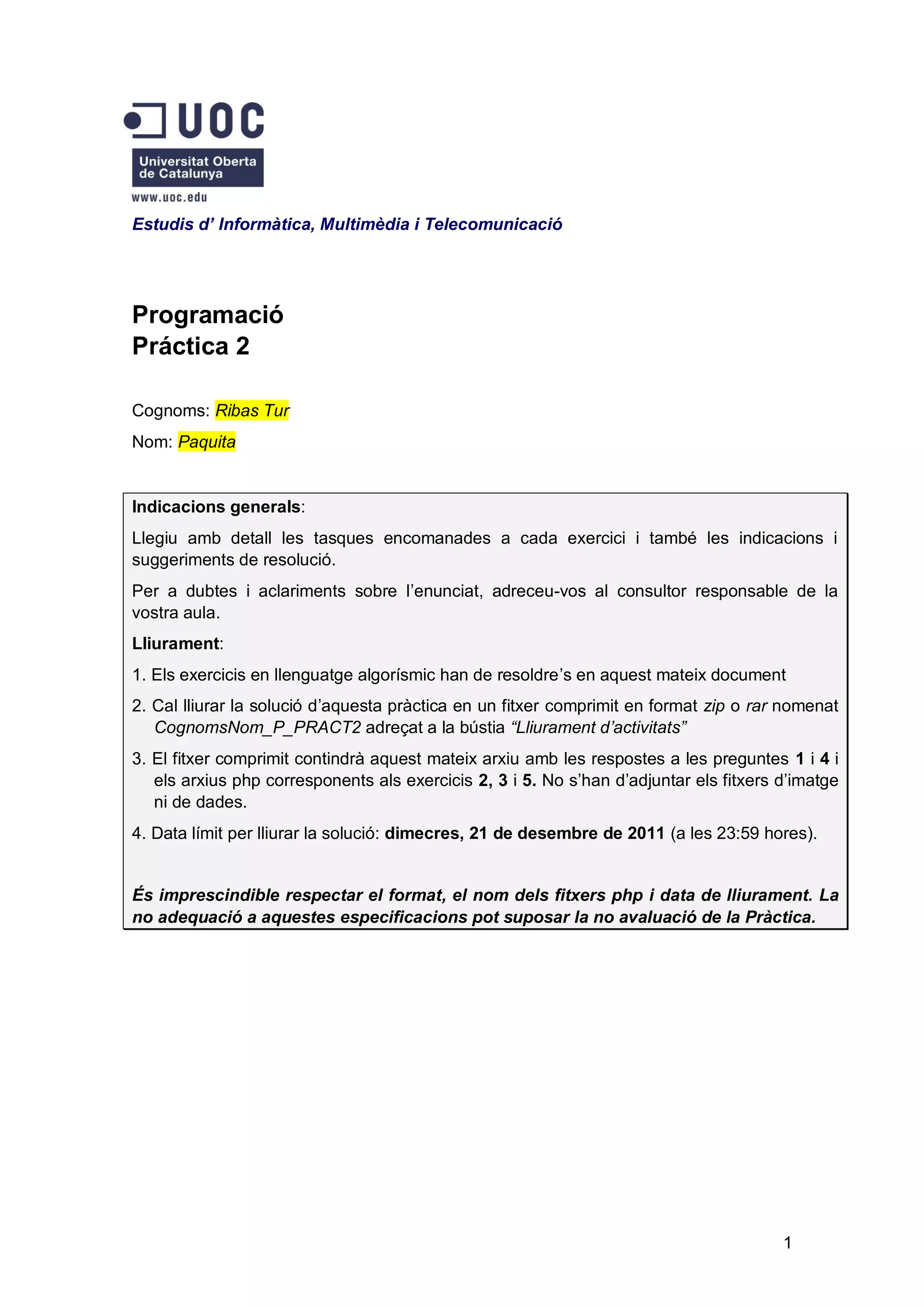 Programació - Pràctica 2 - Multimedia (UOC) - Paquita Ribas | PDF