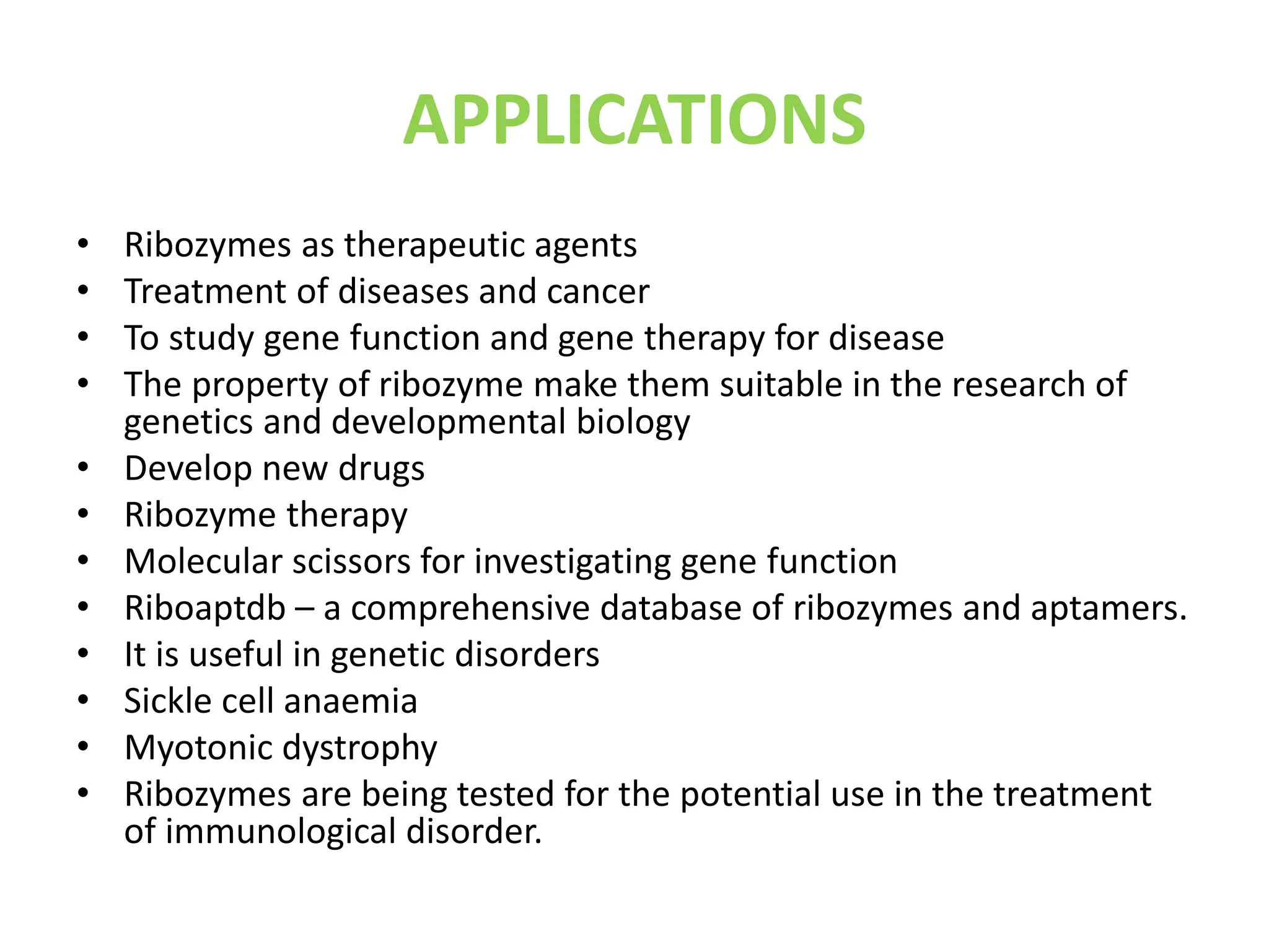 RIBOZYMES, TYPES,CHARACTERISTICS IN BIOTECHNOLOGY. | PPT