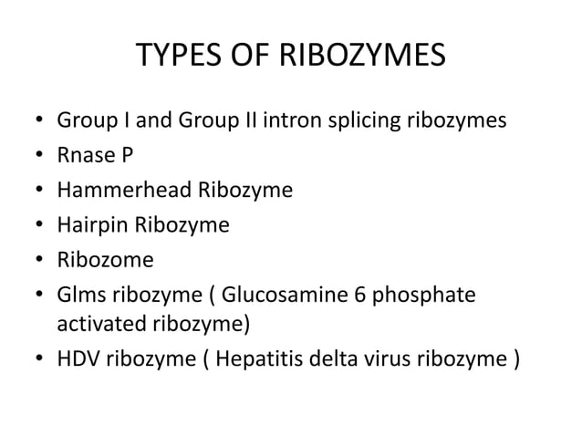 RIBOZYMES, TYPES,CHARACTERISTICS IN BIOTECHNOLOGY. | PPT