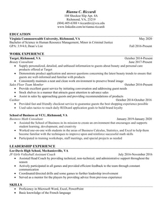 Riccardi, Rianna Resume | PDF