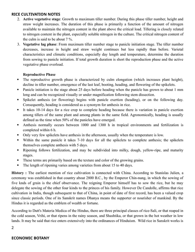Rice Cultivation in India complete notes. | DOCX