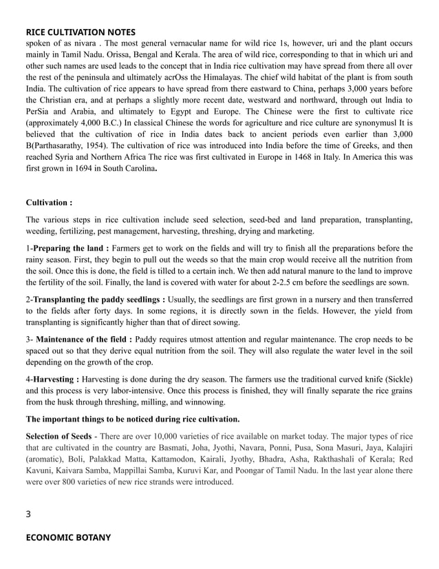 Rice Cultivation in India complete notes. | DOCX