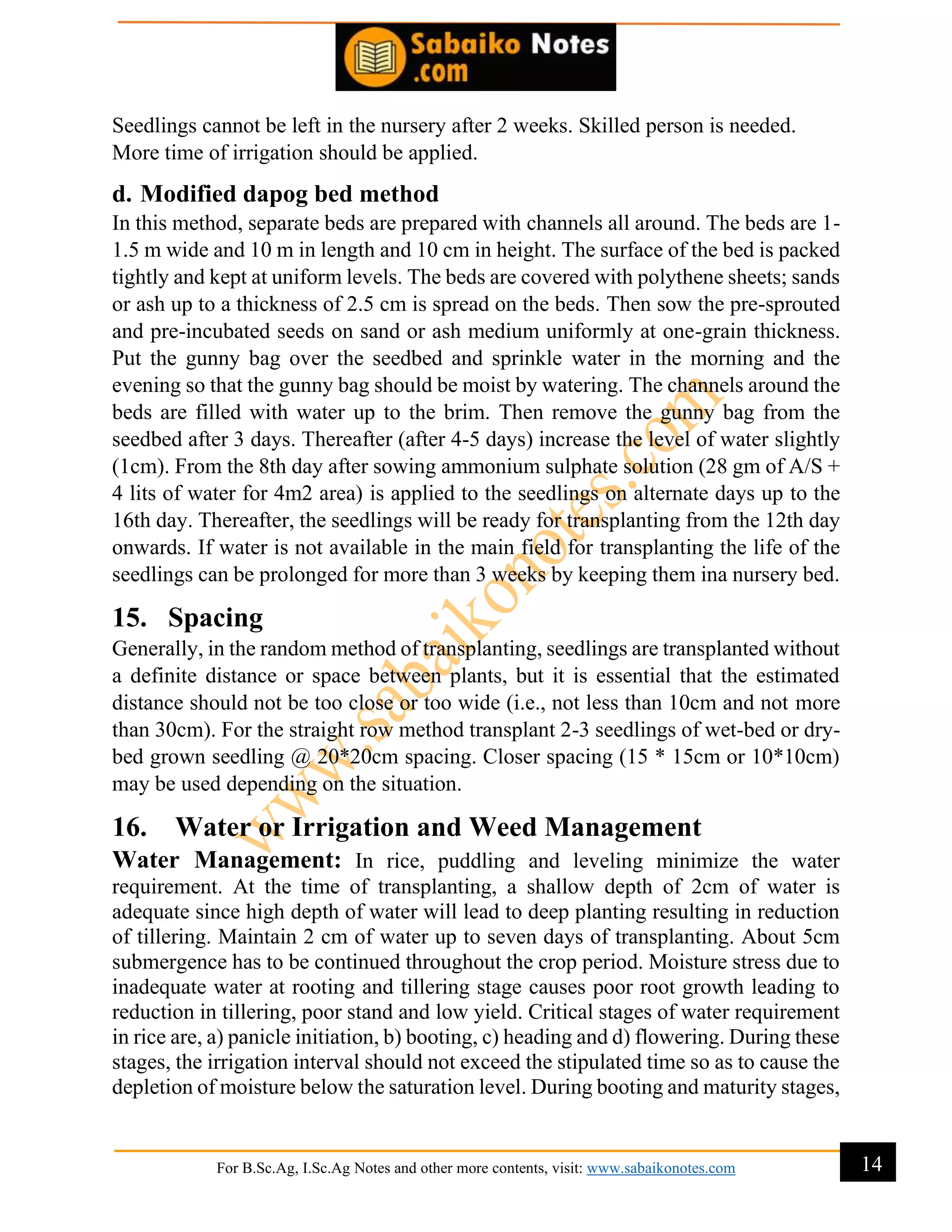 Rice Production | Complete Rice Cultivation | PDF