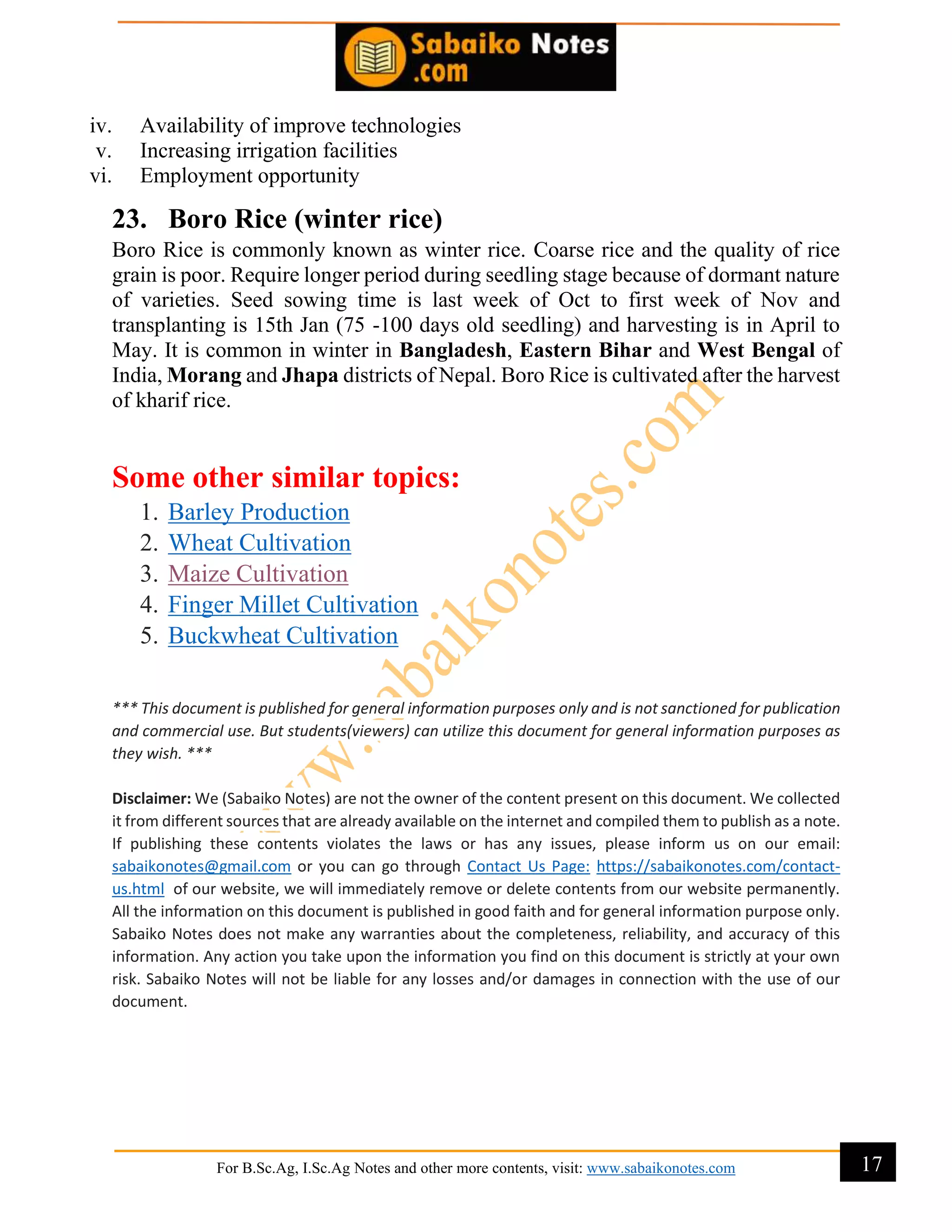 Rice Production | Complete Rice Cultivation | PDF