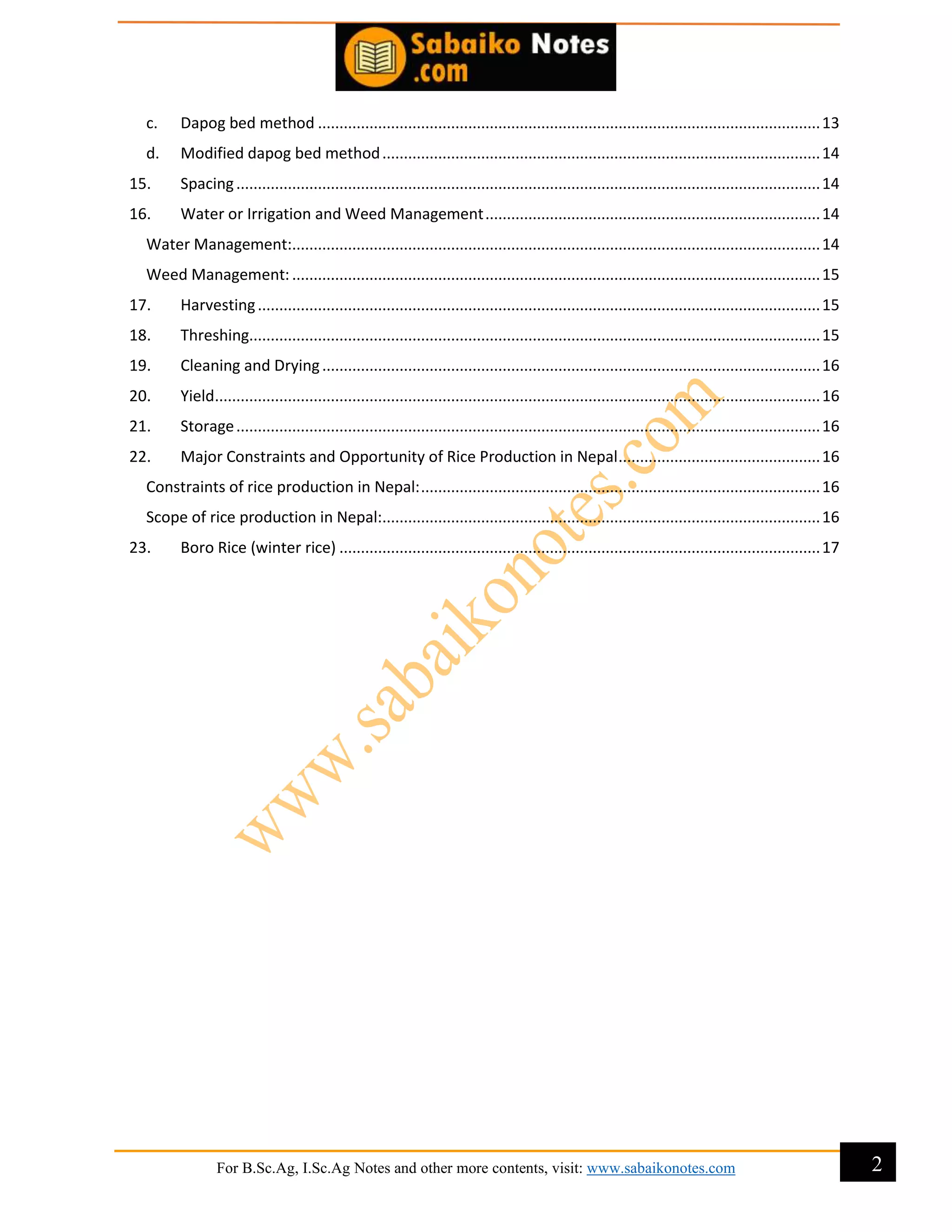 Rice Production | Complete Rice Cultivation | PDF