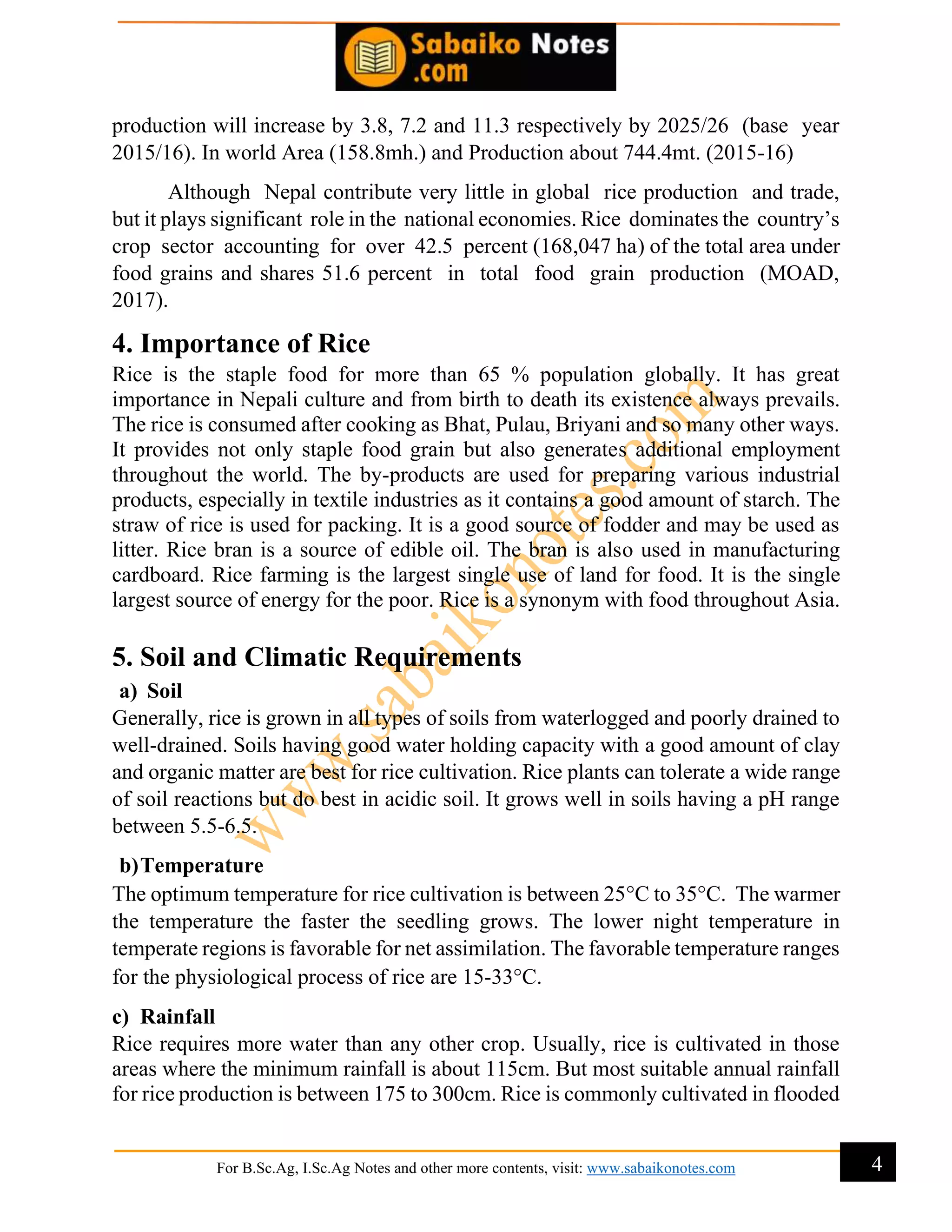 Rice Production | Complete Rice Cultivation | PDF