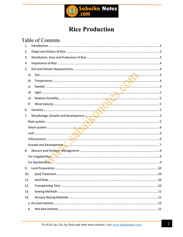 Rice Production | Complete Rice Cultivation | PDF