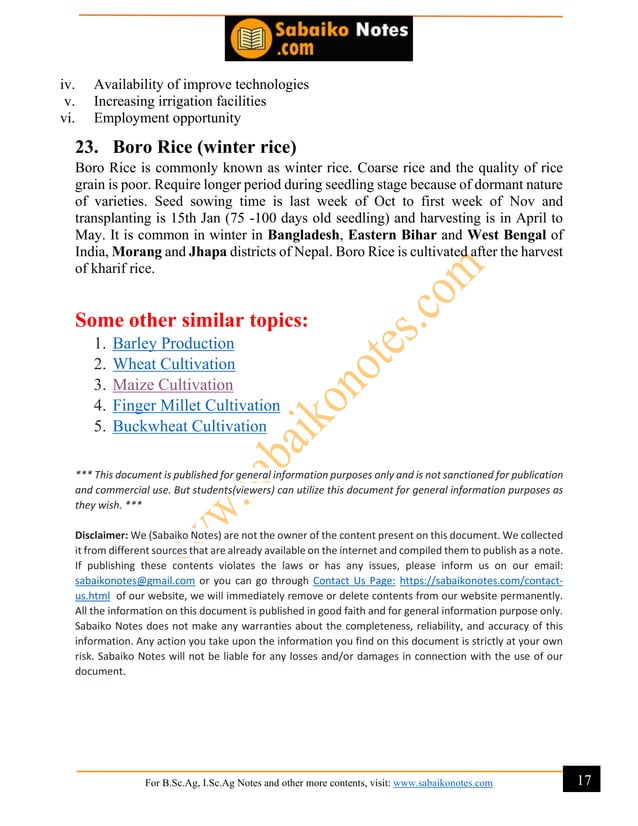 Rice Production | Complete Rice Cultivation | PDF
