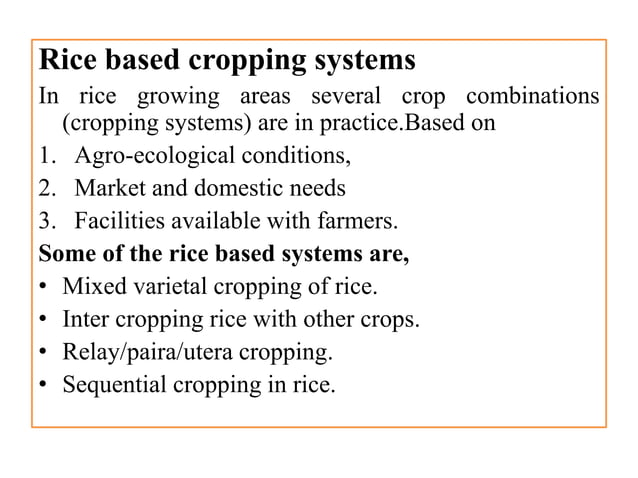 Rice based cropping system | PPTX | Agriculture | Industries