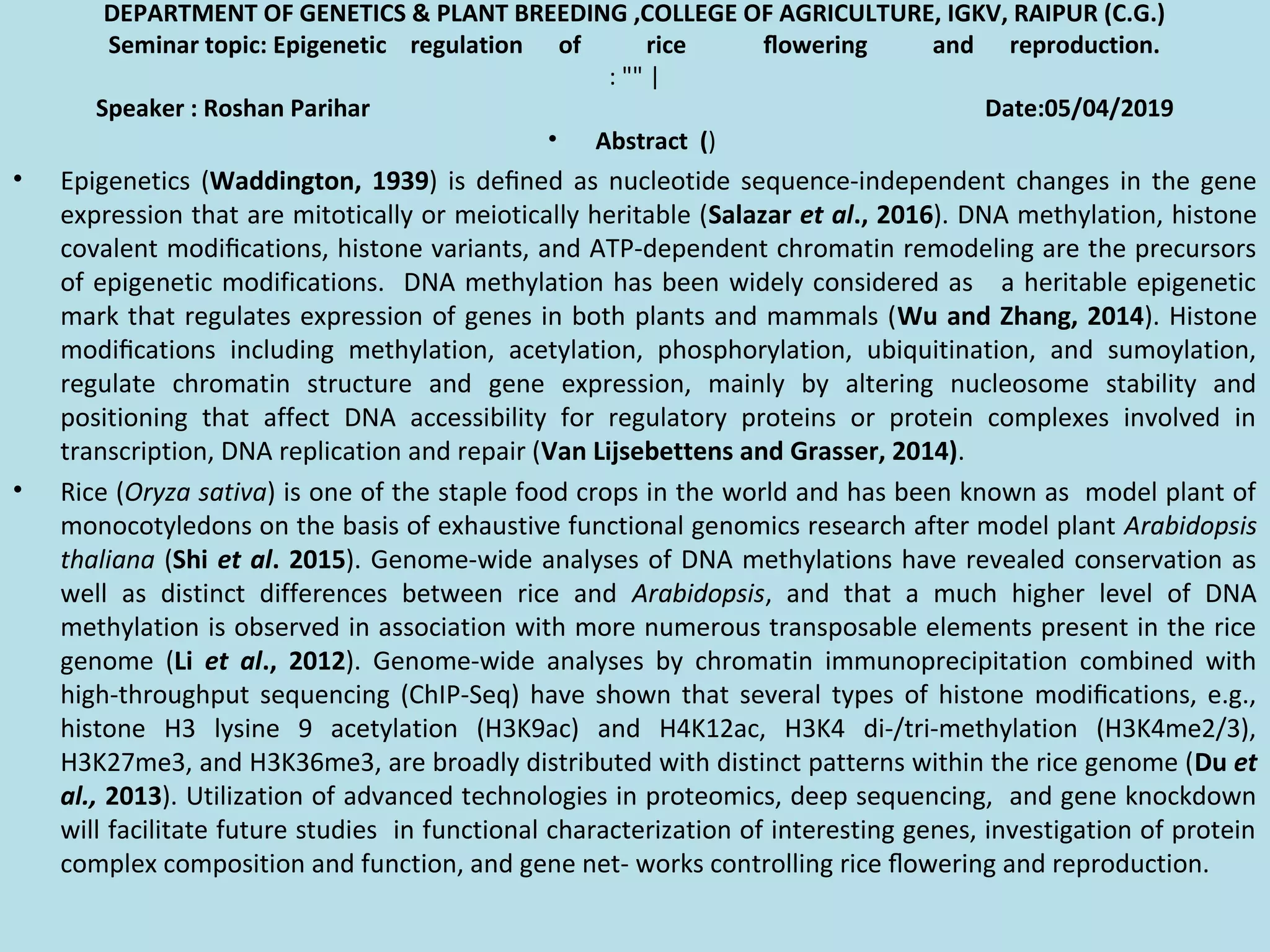 Epigenetic regulation of rice flowering and reproduction | PPT