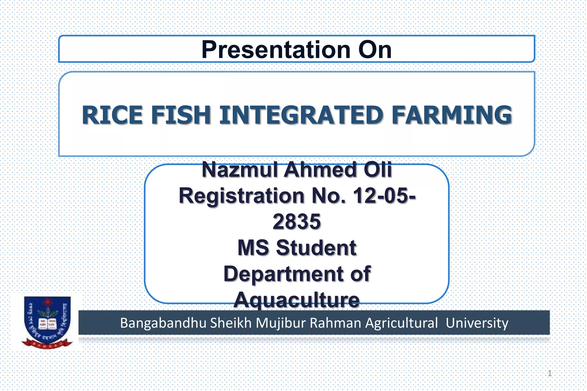 Rice fish integrated farming presentation | PPTX