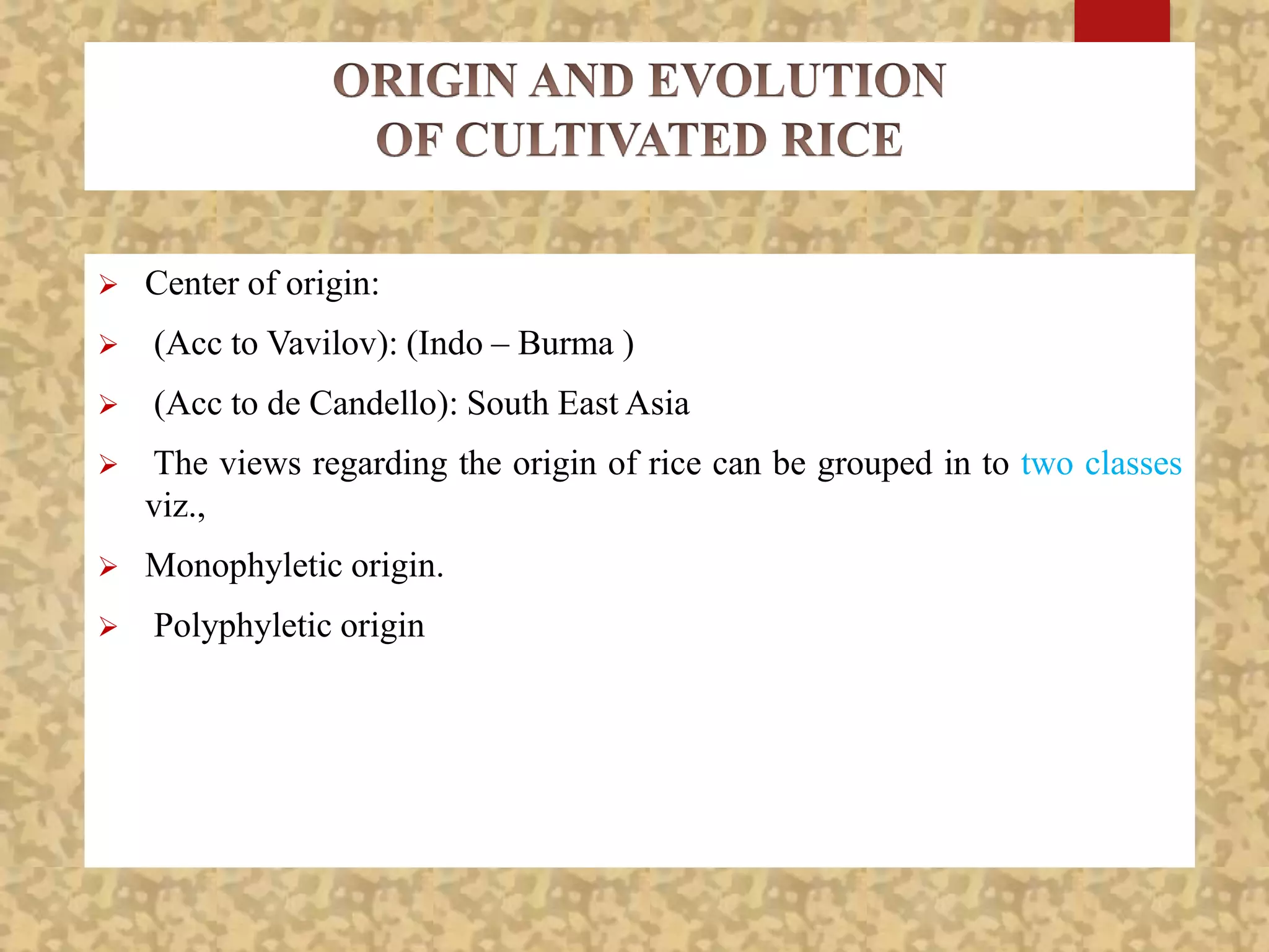 Origin, Evolution, And Cytogenetic Studies In Rice | PPTX