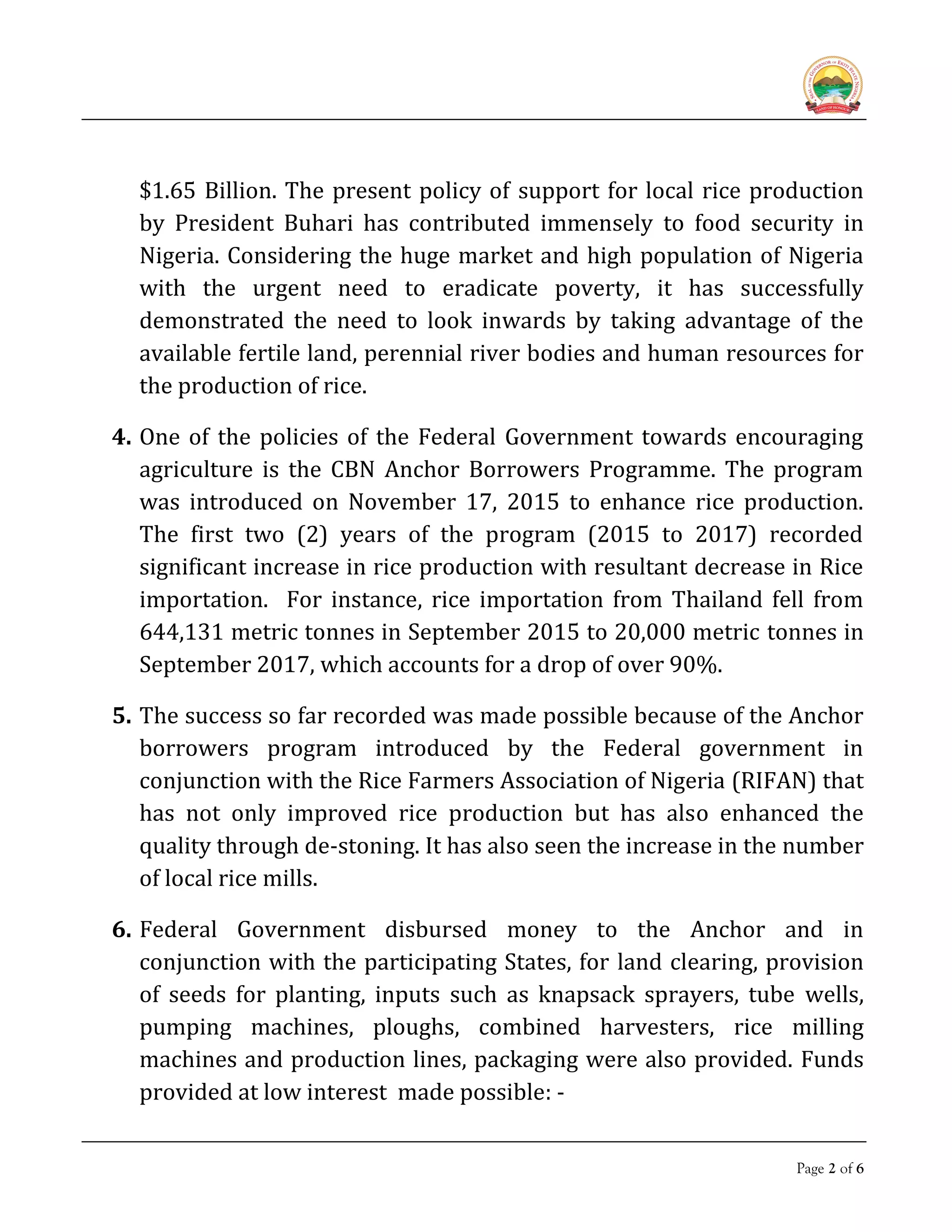 FLAGGING OFF 0F EKITI RICE PYRAMID PROJECT | PDF