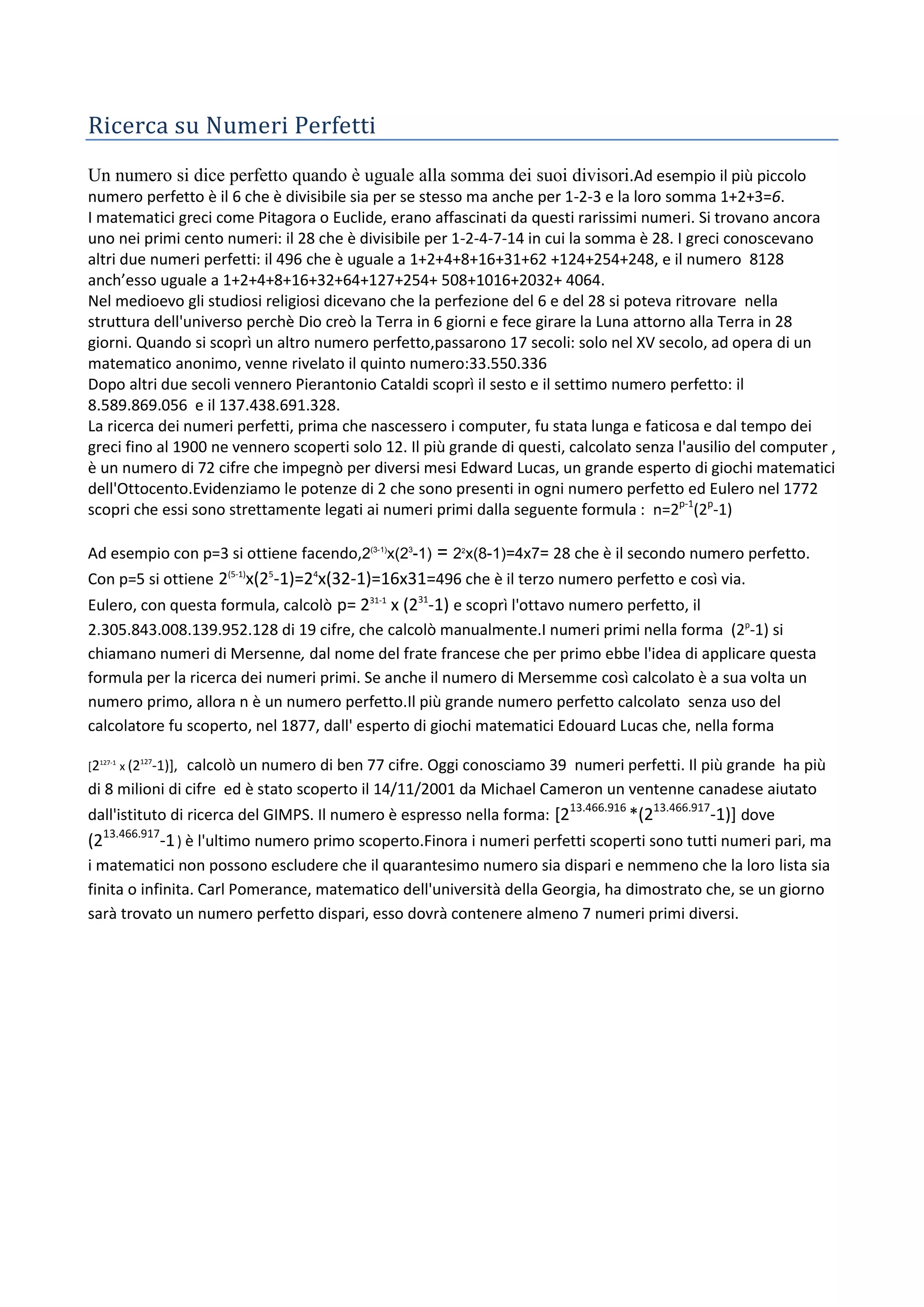 Numeri Perfetti | DOCX