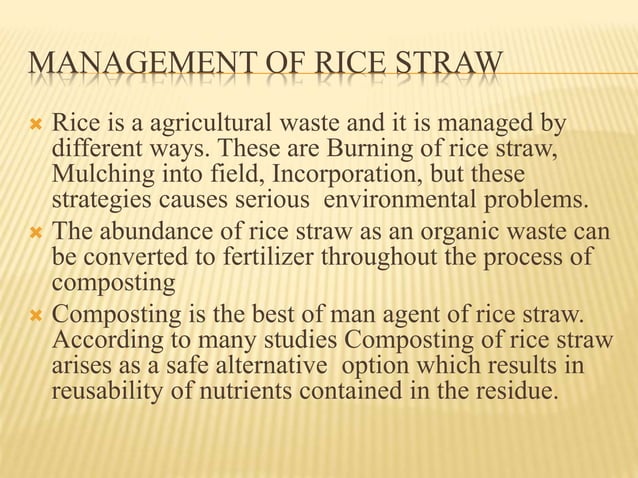 Rice straw composting | PPTX | Agriculture | Industries