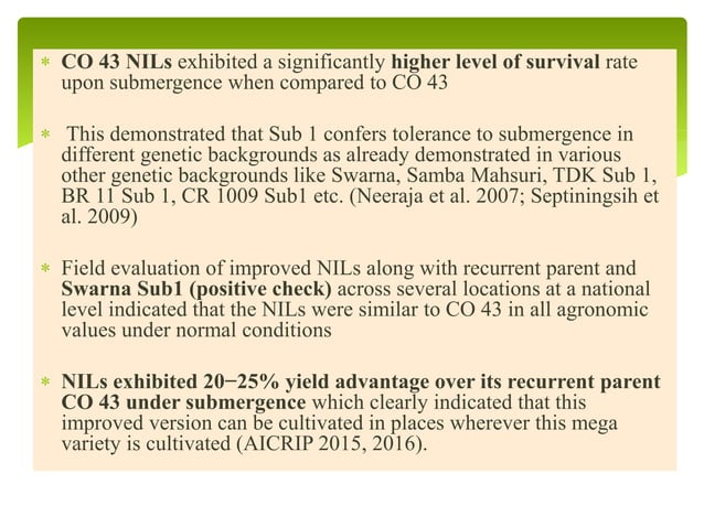 submergence tolerance in rice - sub 1 | PPTX | Genetics | Science
