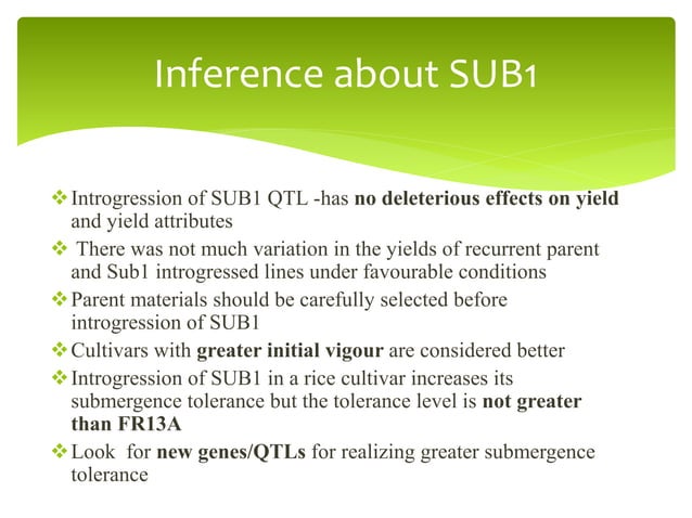 submergence tolerance in rice - sub 1 | PPTX | Genetics | Science