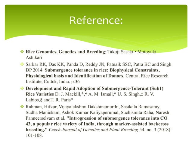 submergence tolerance in rice - sub 1 | PPTX | Genetics | Science