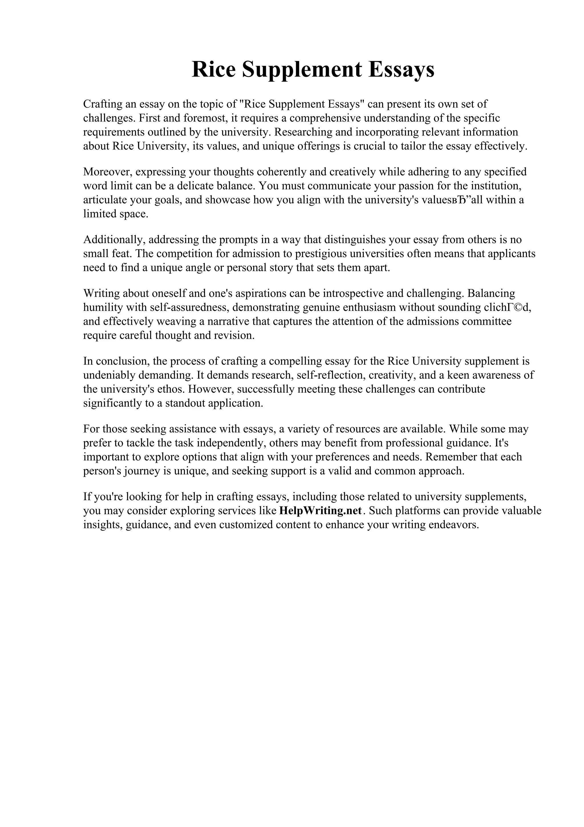 Rice Supplement Essays | PDF