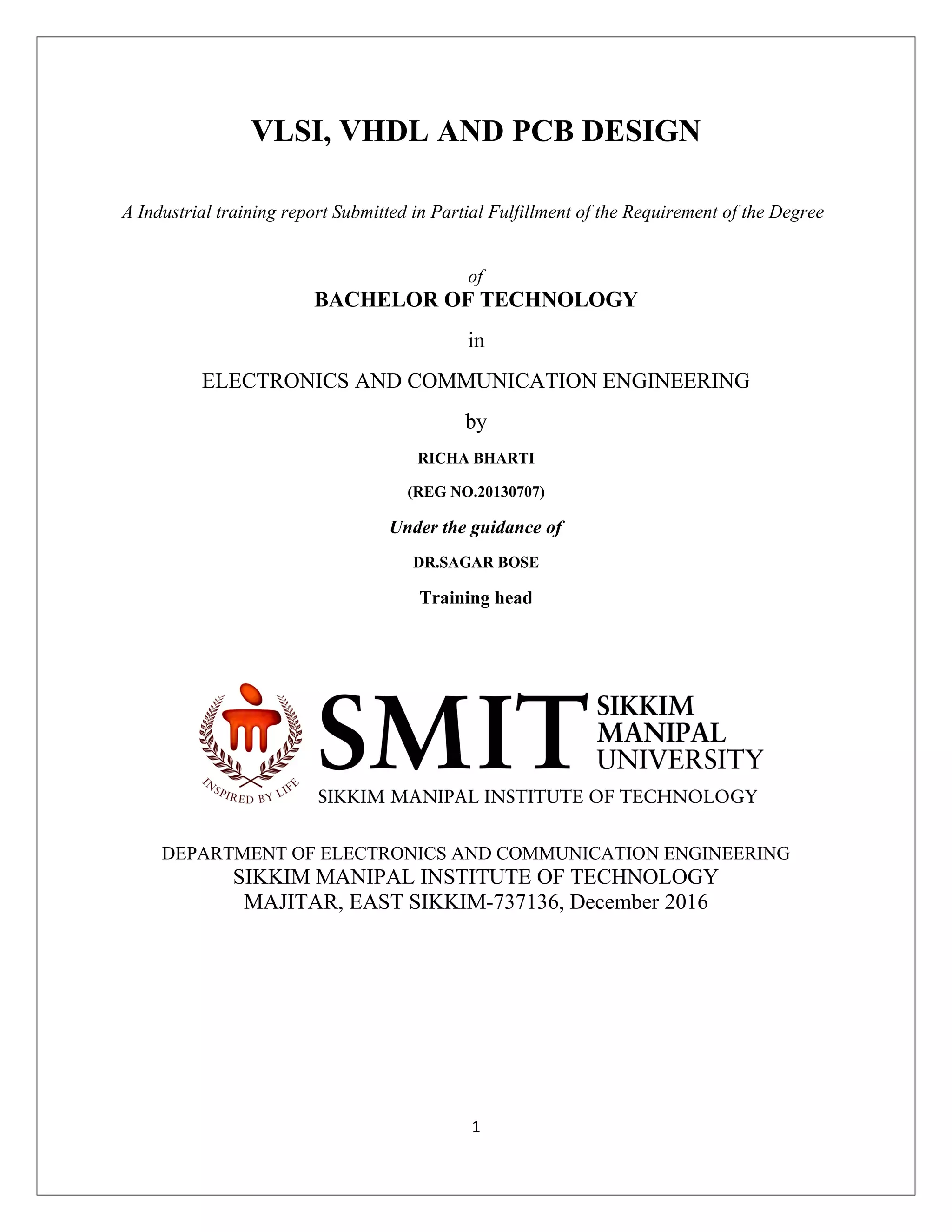 Industrial training report of vlsi,vhdl and pcb designing | PDF