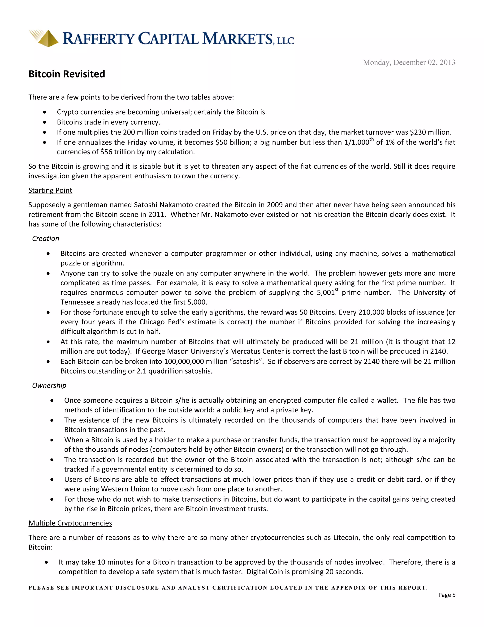 Richard Bove on Bitcoin Letter 1 - Bitcoin revisited | PDF