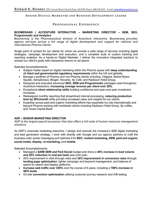 Richard brenner 2020 resume | PDF | Internet | Computing