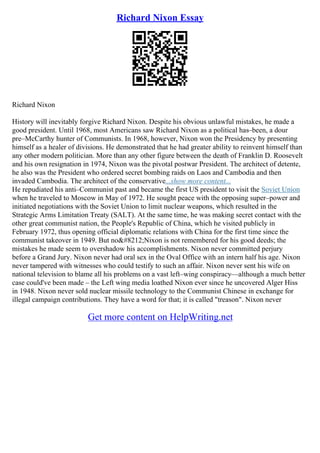 Richard Nixon Essay | PDF