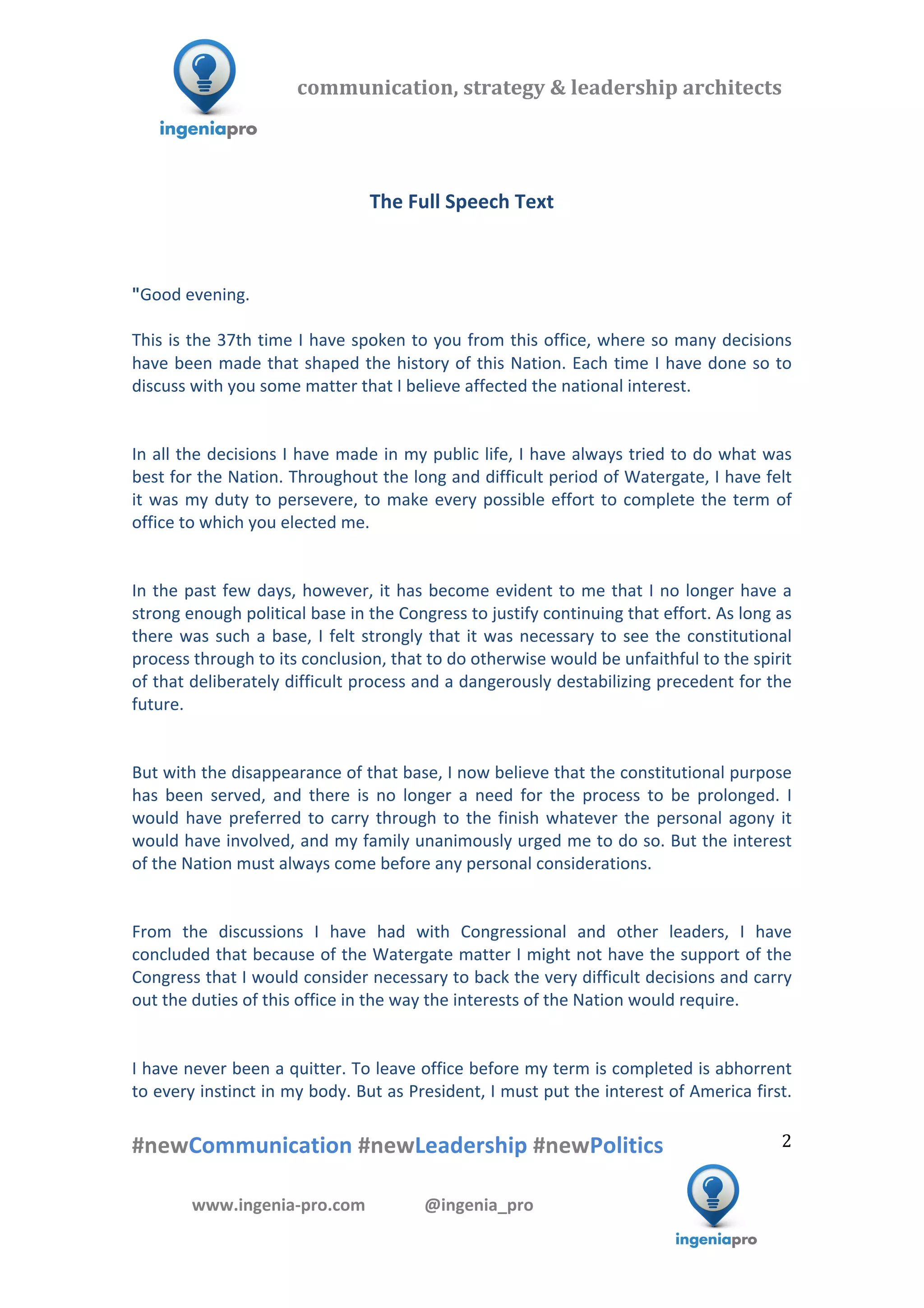 President Richard Nixon's resignation speech | PDF