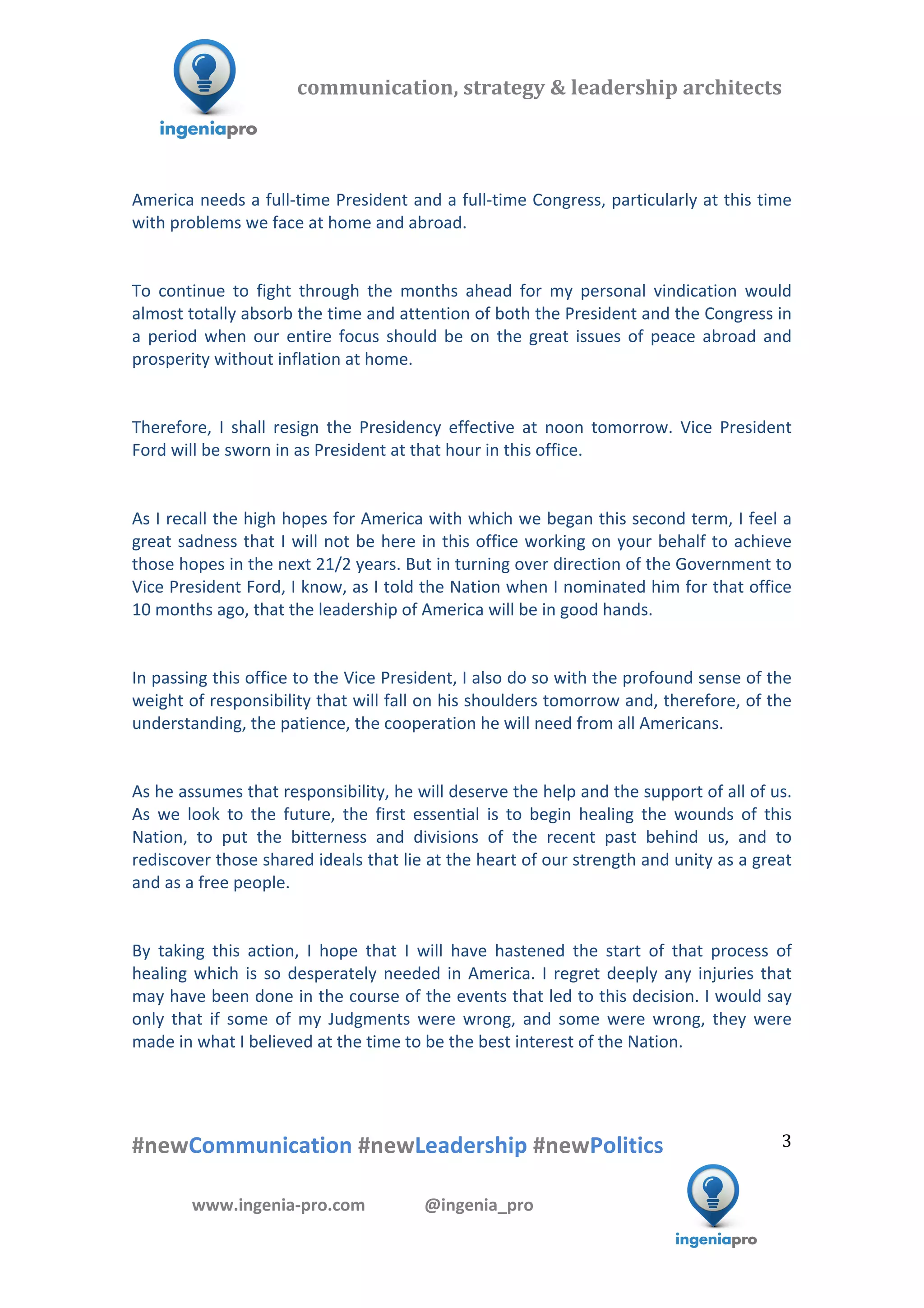 President Richard Nixon's resignation speech | PDF