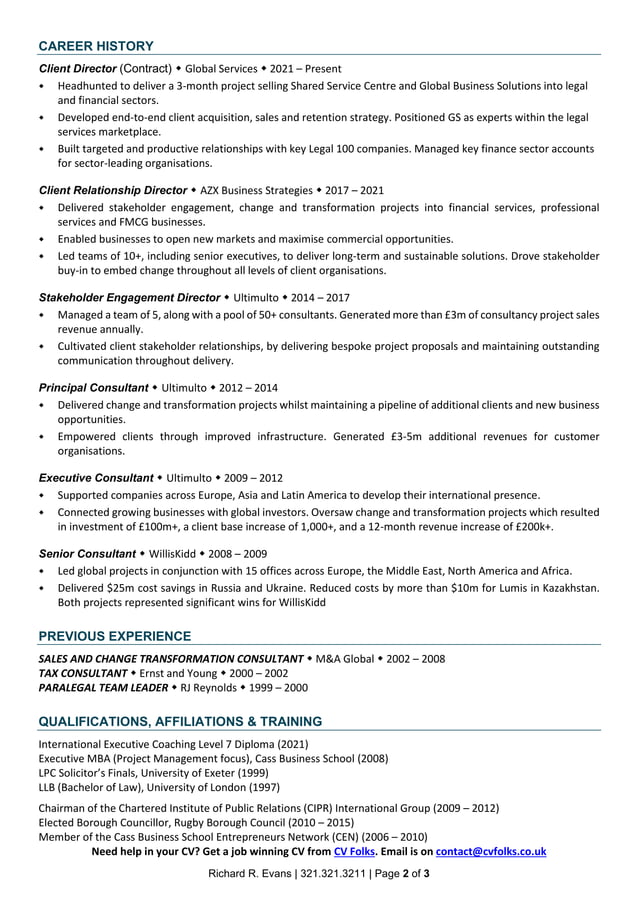 Richard R. Evans Resume Sample created by CV Folks | PDF