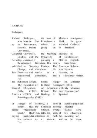 RICHARDRodriguezRichardRodriguez,thesonofMexican | DOCX